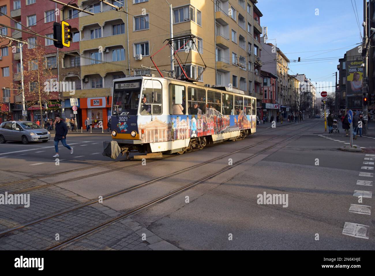 Tatra T6A5 tram built in Czechoslovakia, operating in the capital city ...