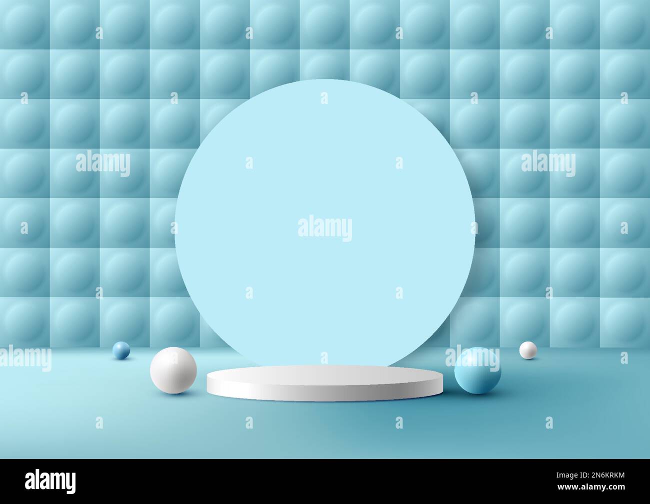 3D realistic studio room white cylinder podium stand with minimal wall ...