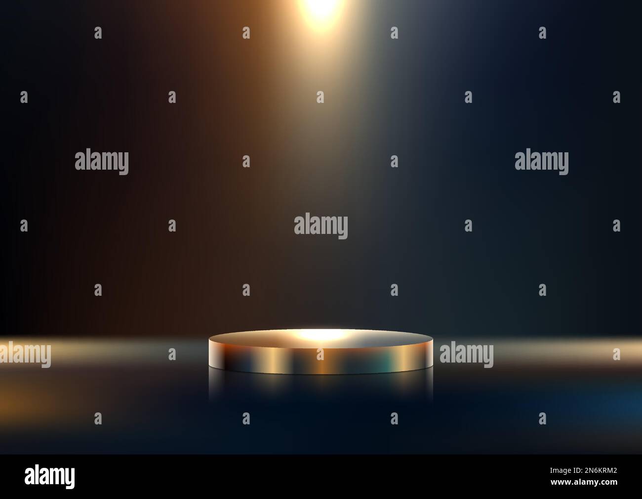 3D realistic studio room luxury style shiny golden metallic podium ...