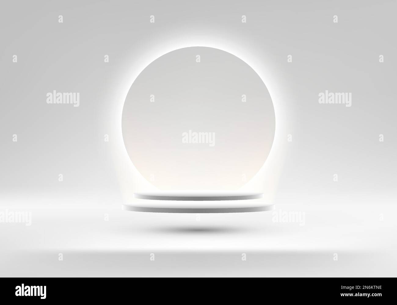 3D realistic empty white cylinder podium pedestal stand floating in the ...