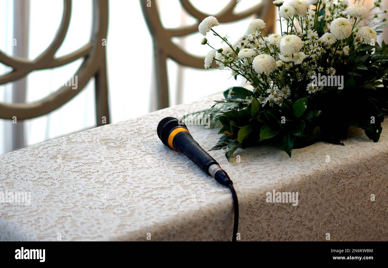 microphone on table for wedding procession Stock Photo - Alamy