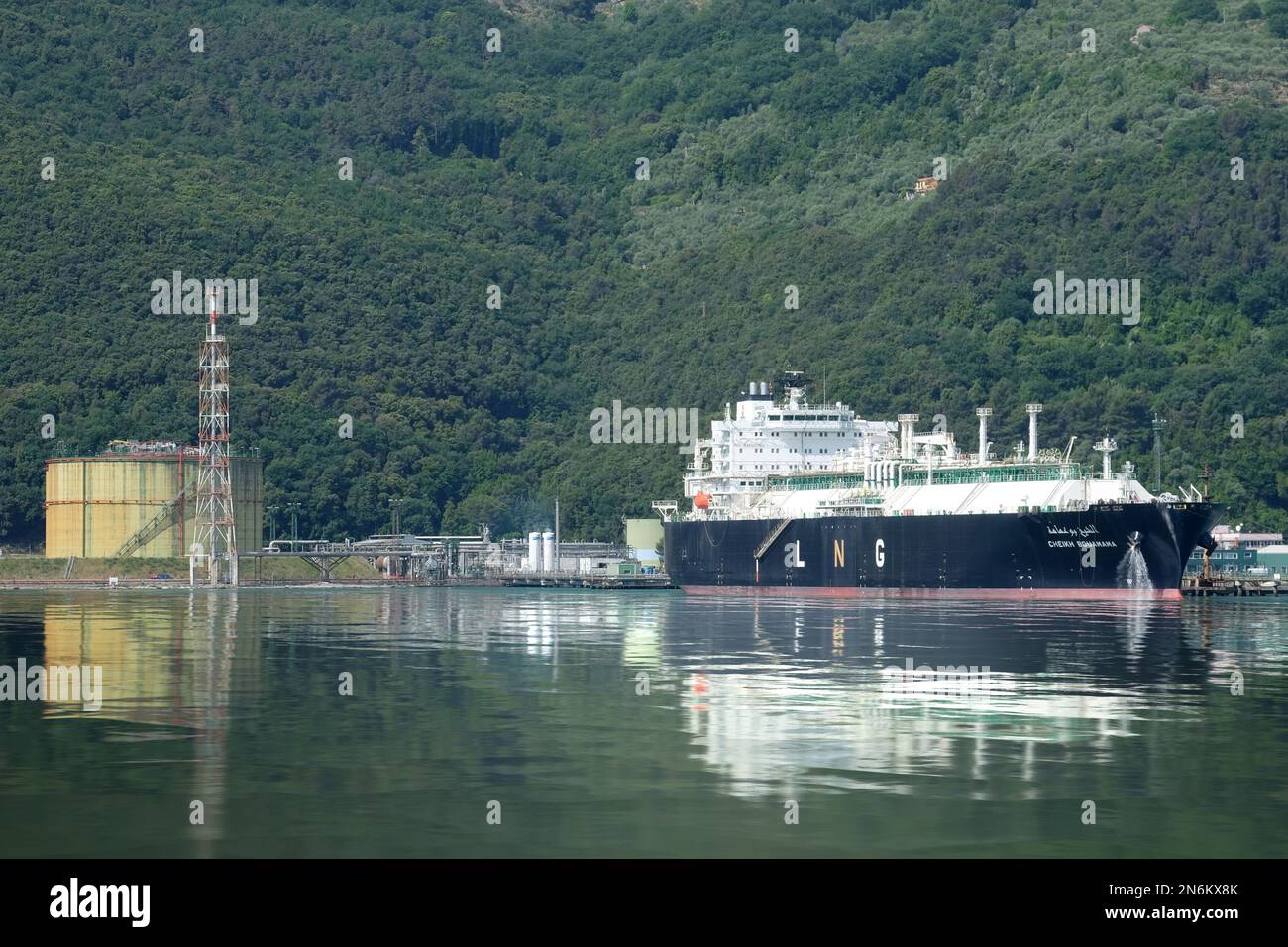 Cheikh Bouamama LNG tanker ship docked for regasification at the port ...