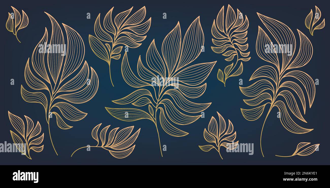 Vector set of botanical modern leaves, art deco wallpaper background ...