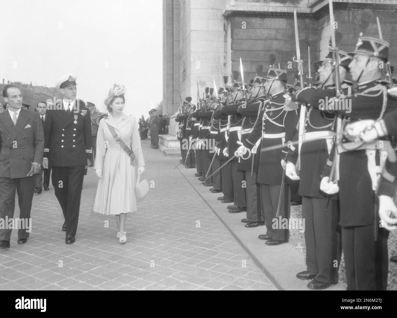 Britain's Princess Elizabeth, wearing the Grand Cordon of the Legion of ...