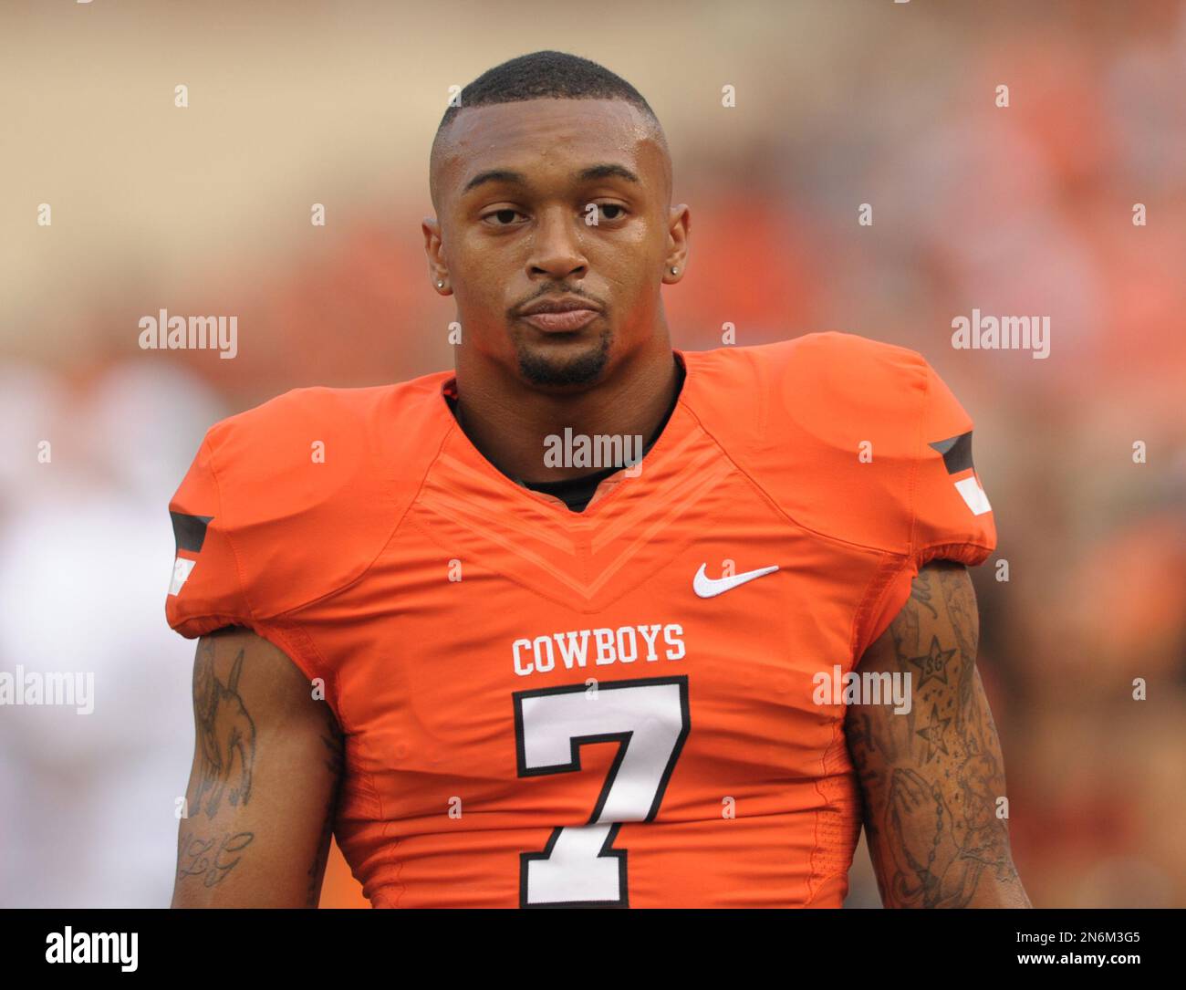 Oklahoma State safety Shamiel Gary warms up before an NCAA football ...