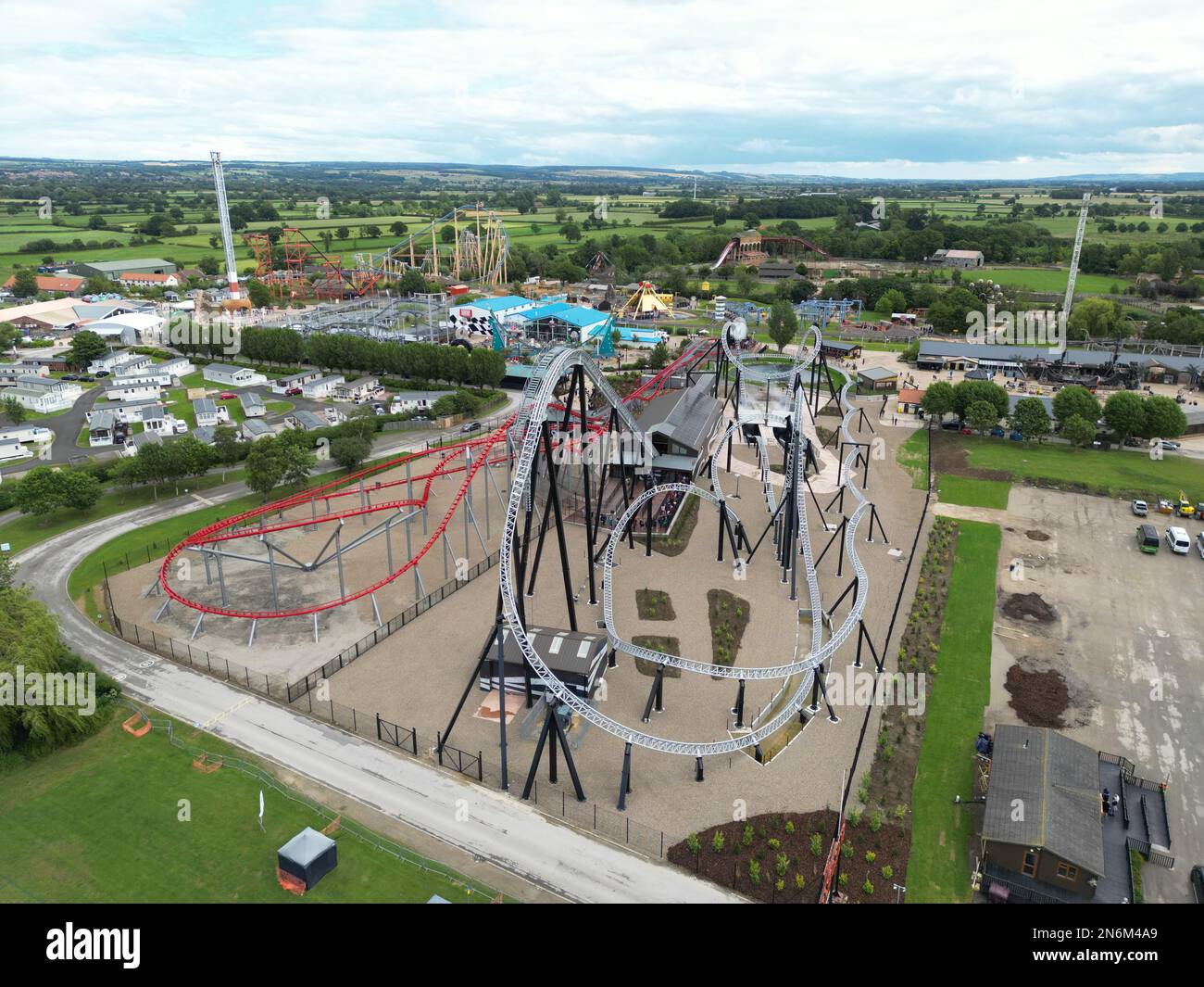 Aerial view of Flamingo Land Resort theme park in Yorkshire, UK. Large ...