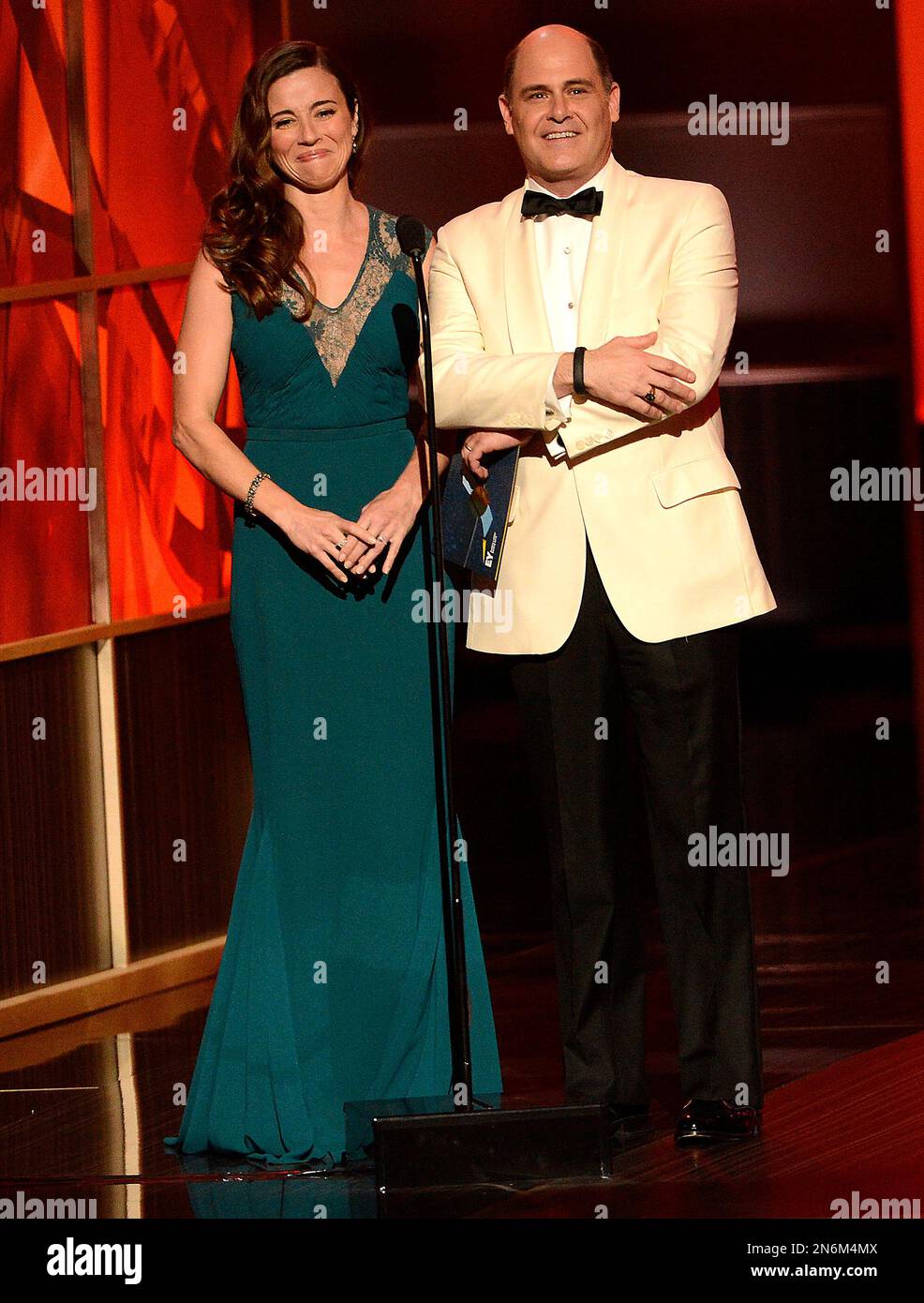 From left, Linda Cardellini and Matthew Weiner speak onstage at the ...