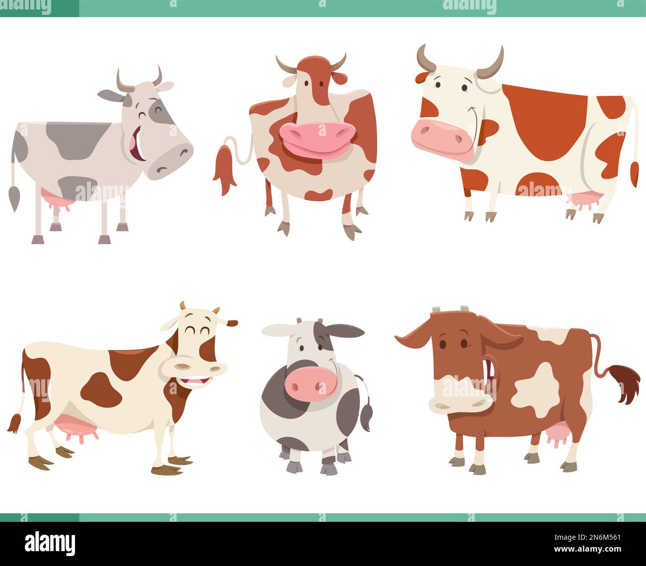 Cartoon illustration of funny cows farm animals characters set Stock ...