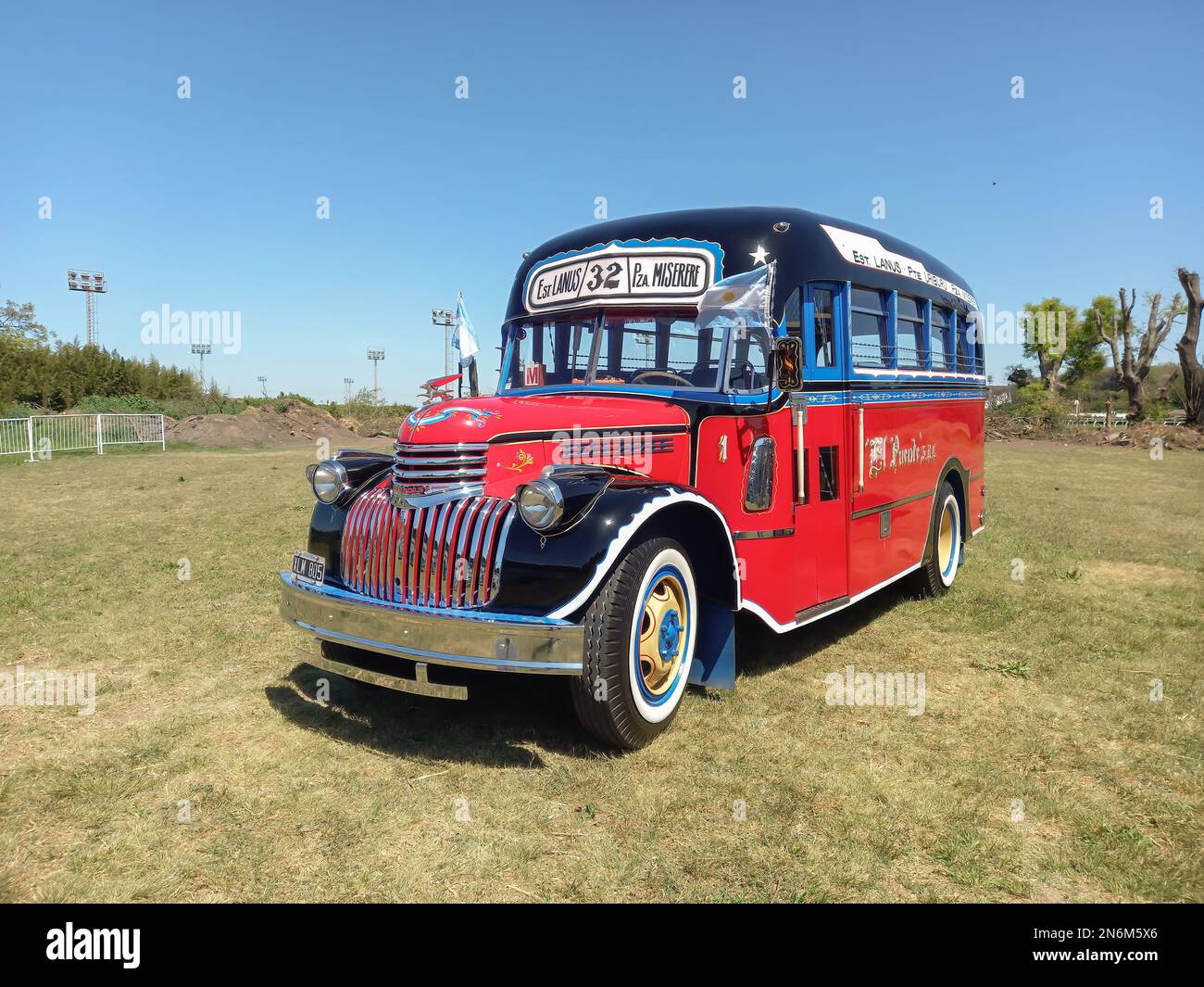old red Chevrolet 1946 bus for public passenger transport in Buenos ...