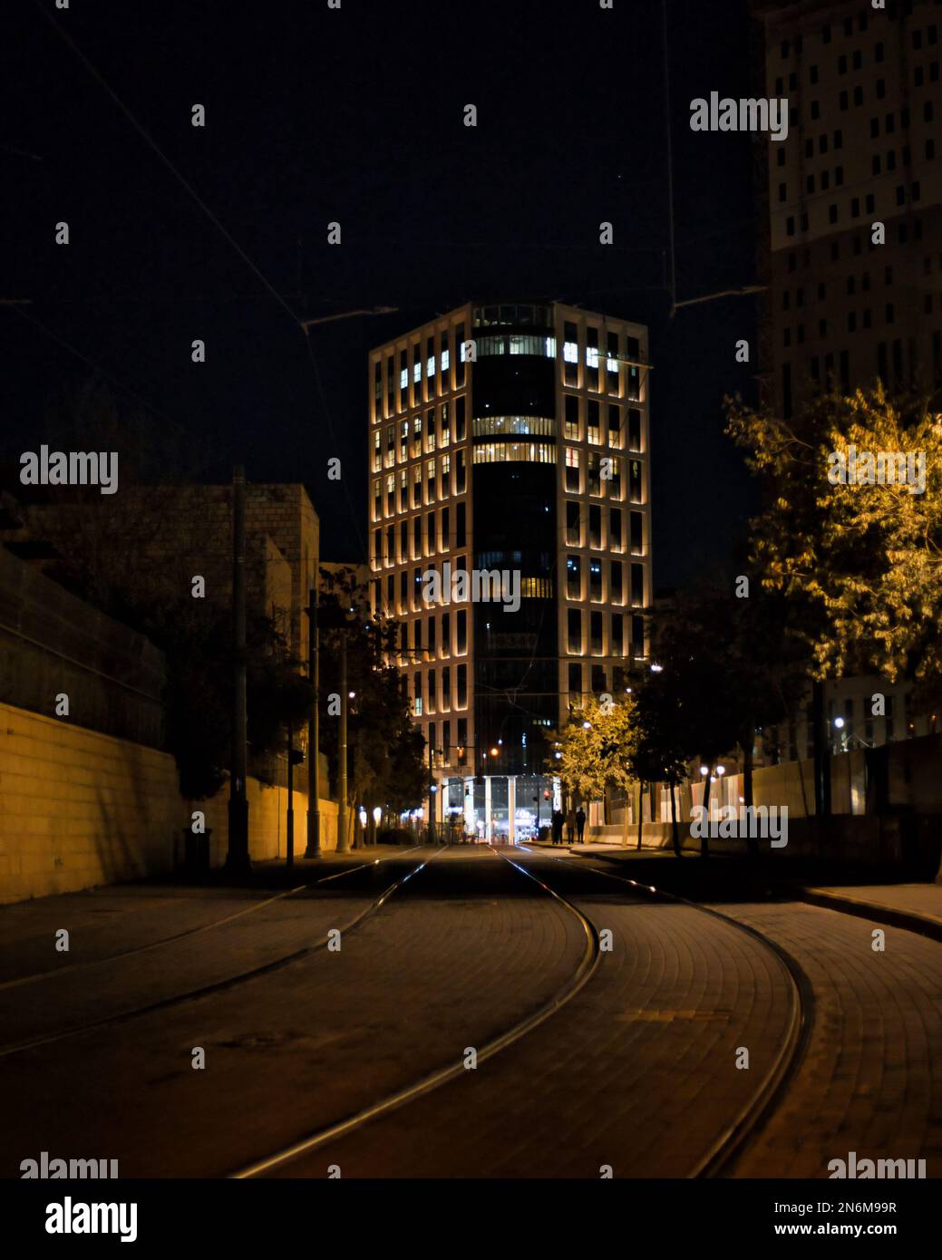 A vertical shot of an empty street in Jerusalem, Israel at night Stock ...