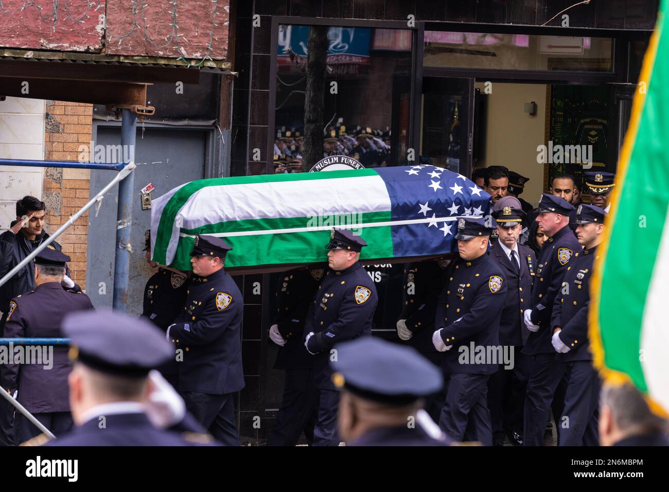 Casket of NYPD police officer Adeed Fayaz is carried at the funeral at ...