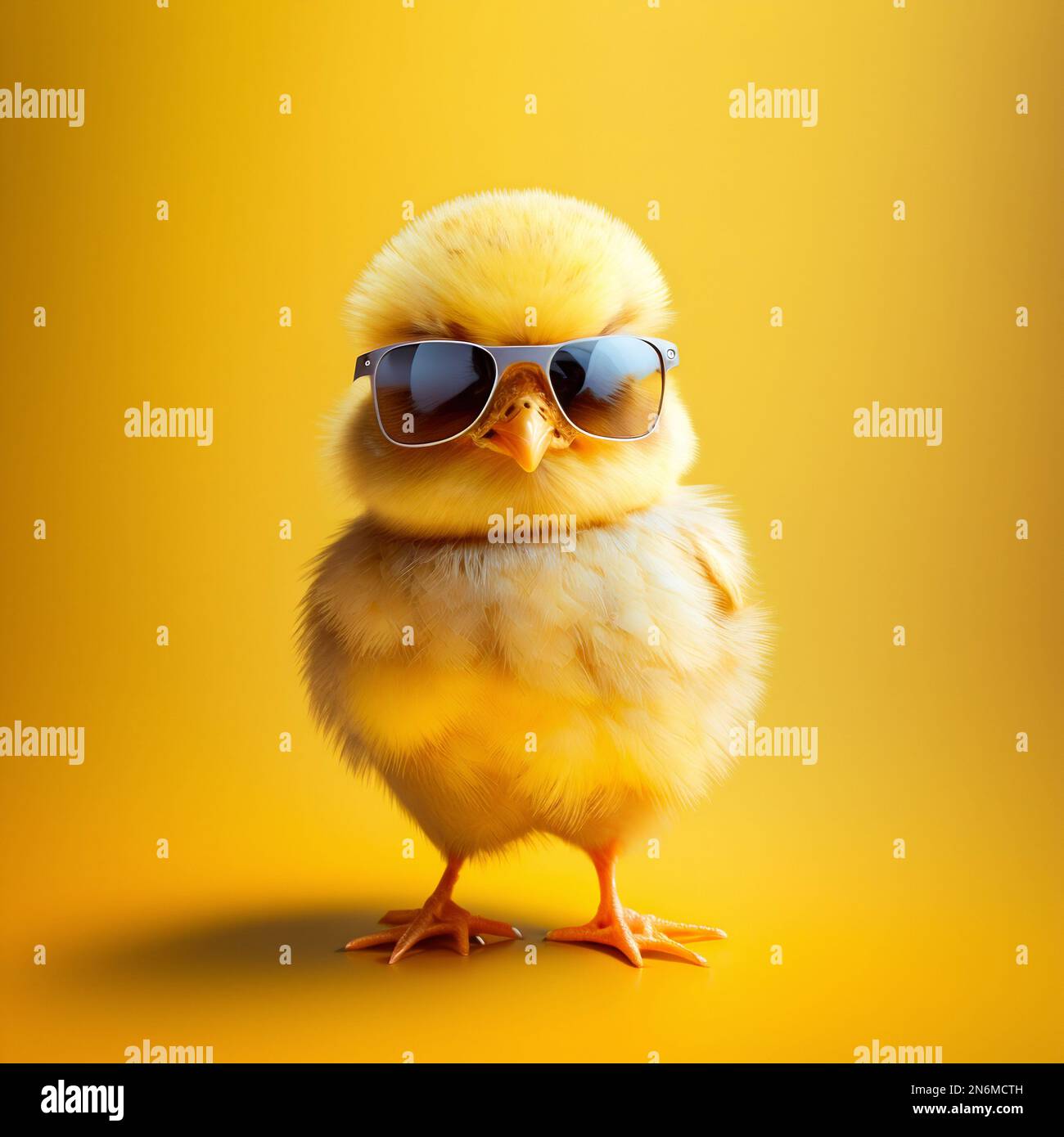 Yellow chick cartoon character wearing hi-res stock photography and ...
