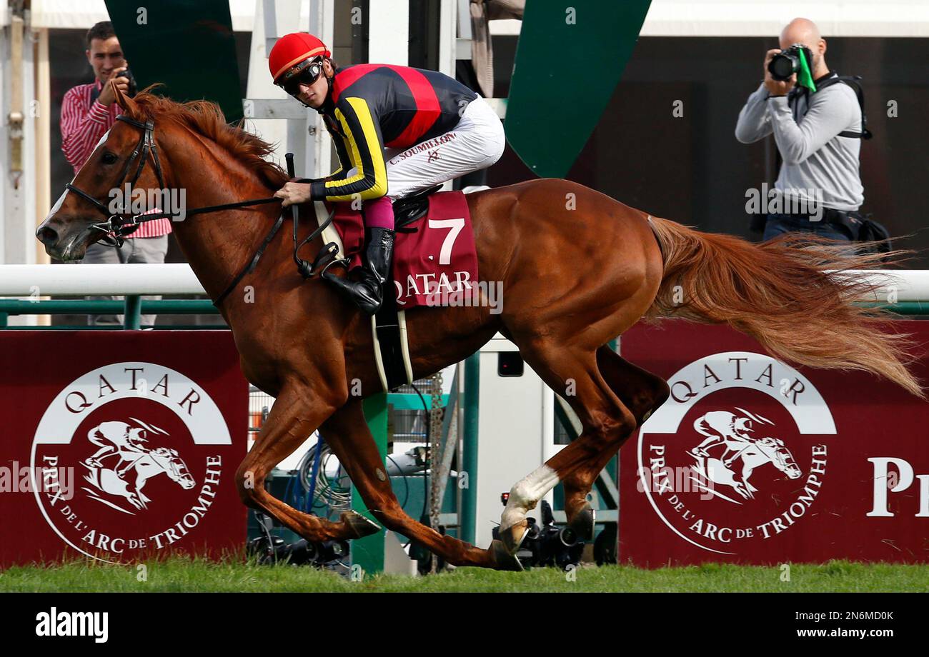 Belgian born jockey Christophe Soumillon riding Orfevre crosses the ...