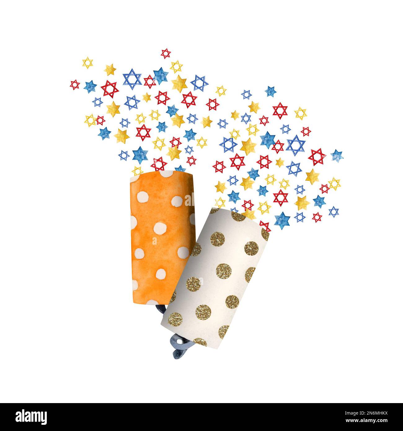 Colorful exploding party poppers with stars of David confetti ...