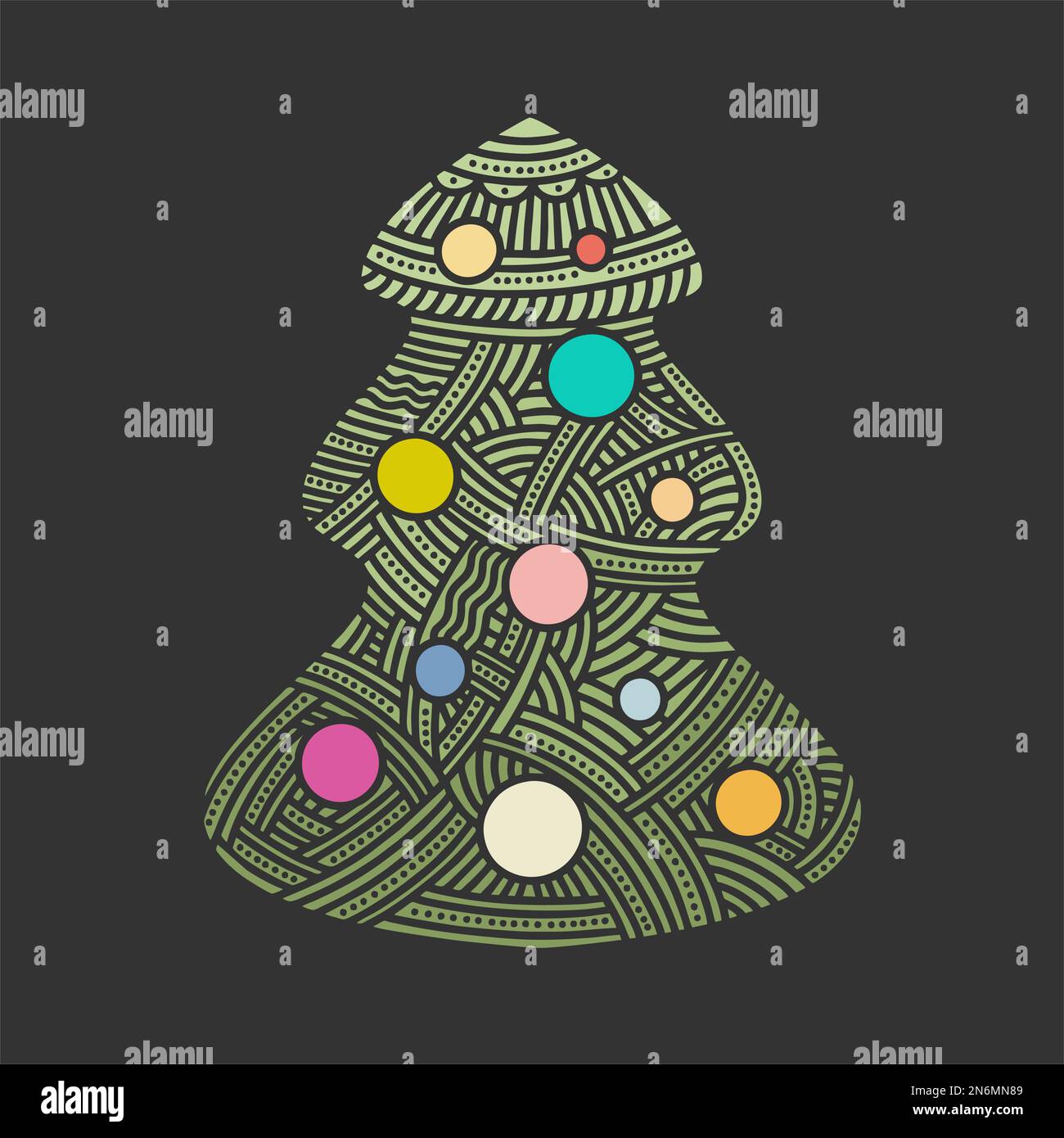 Vector illustration. Hand-drawn Christmas tree with balloons Stock ...
