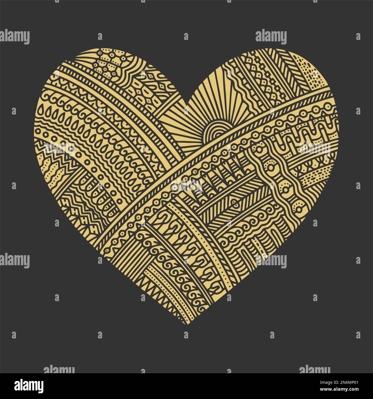Vector doodle illustration. Heart with patterns Stock Vector Image ...