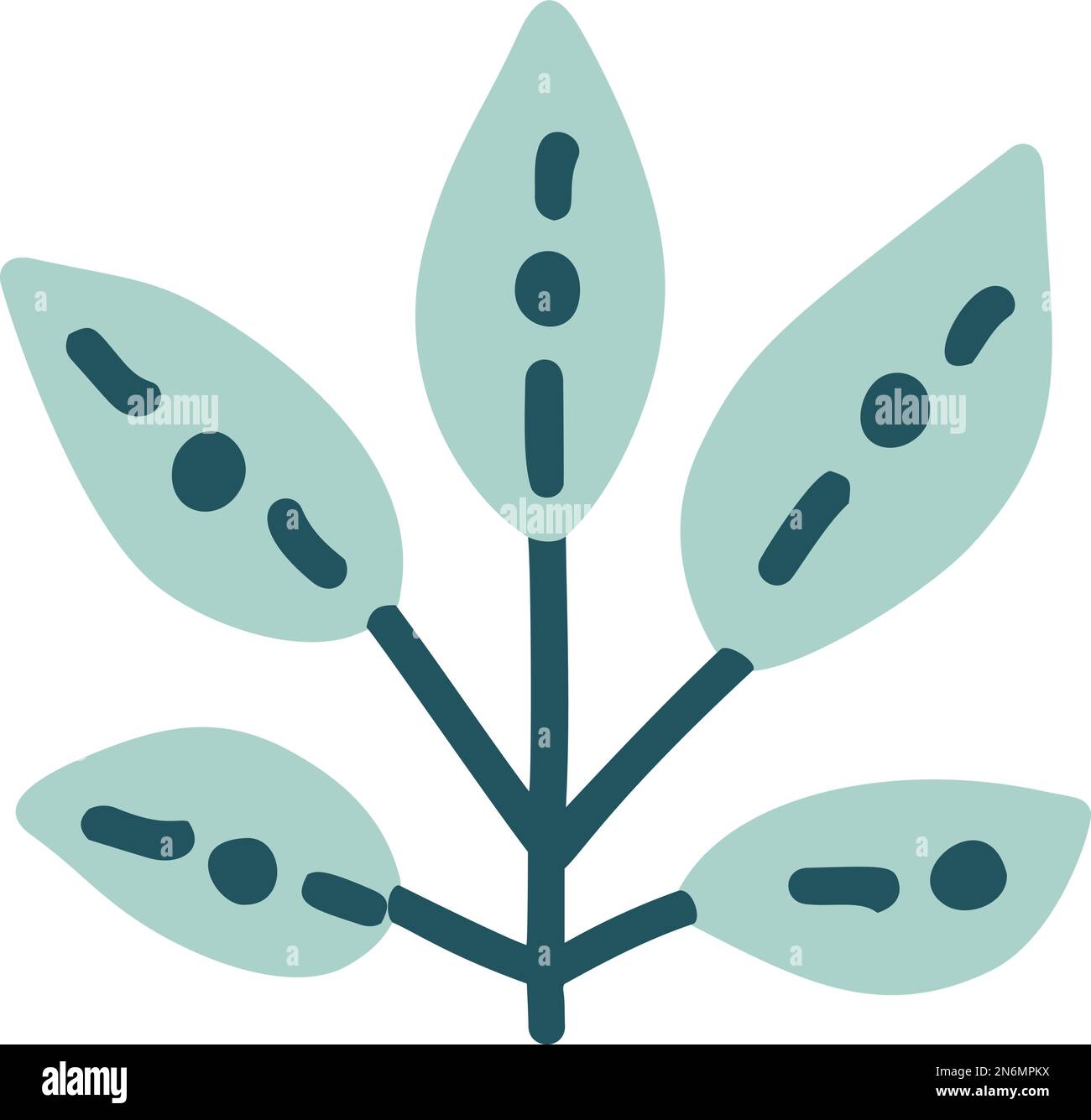 Vector groovy 70s spring branch with leaves. Positive floral ethno ...