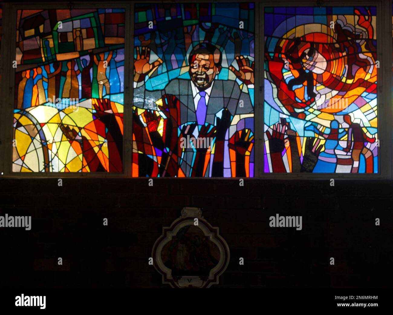 A stained glass panel depicting former South African president Nelson ...