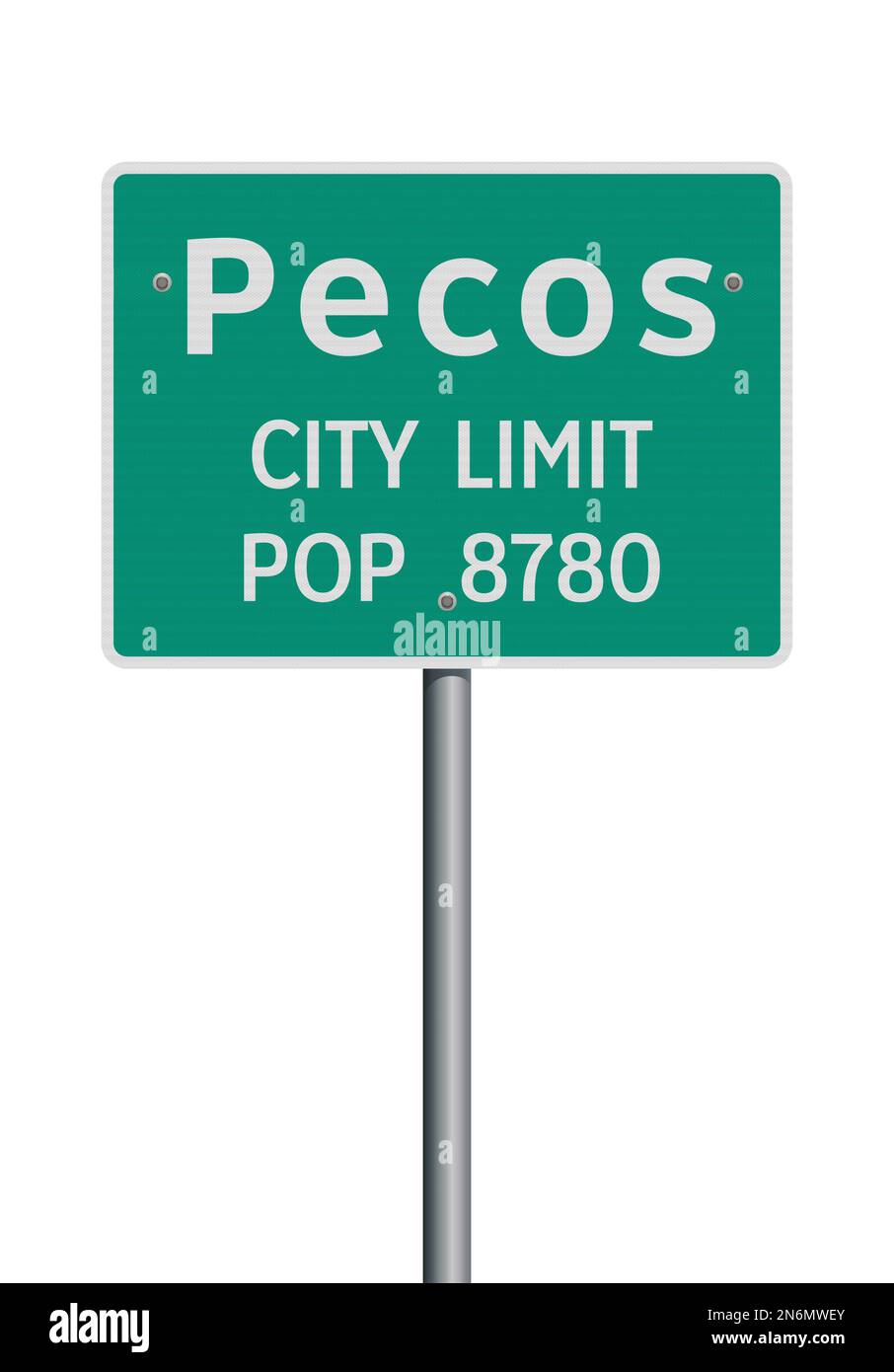 Vector illustration of the Pecos (Texas) City Limit green road sign on ...