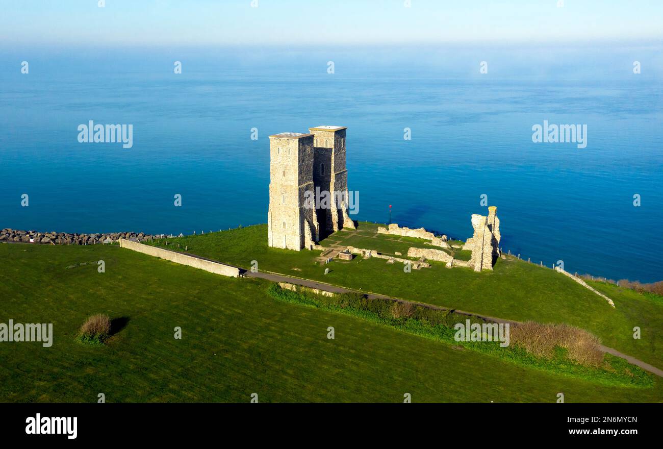 Aerial image of the ruins of St Mary's Church, at Reculver Country Park ...