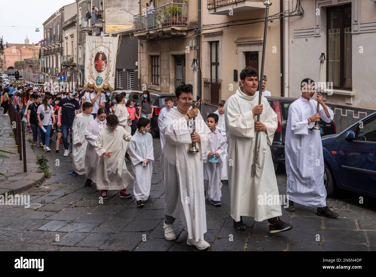 Catania, Sicily. On his feast day, May 26th, a statue of St Philip Neri ...