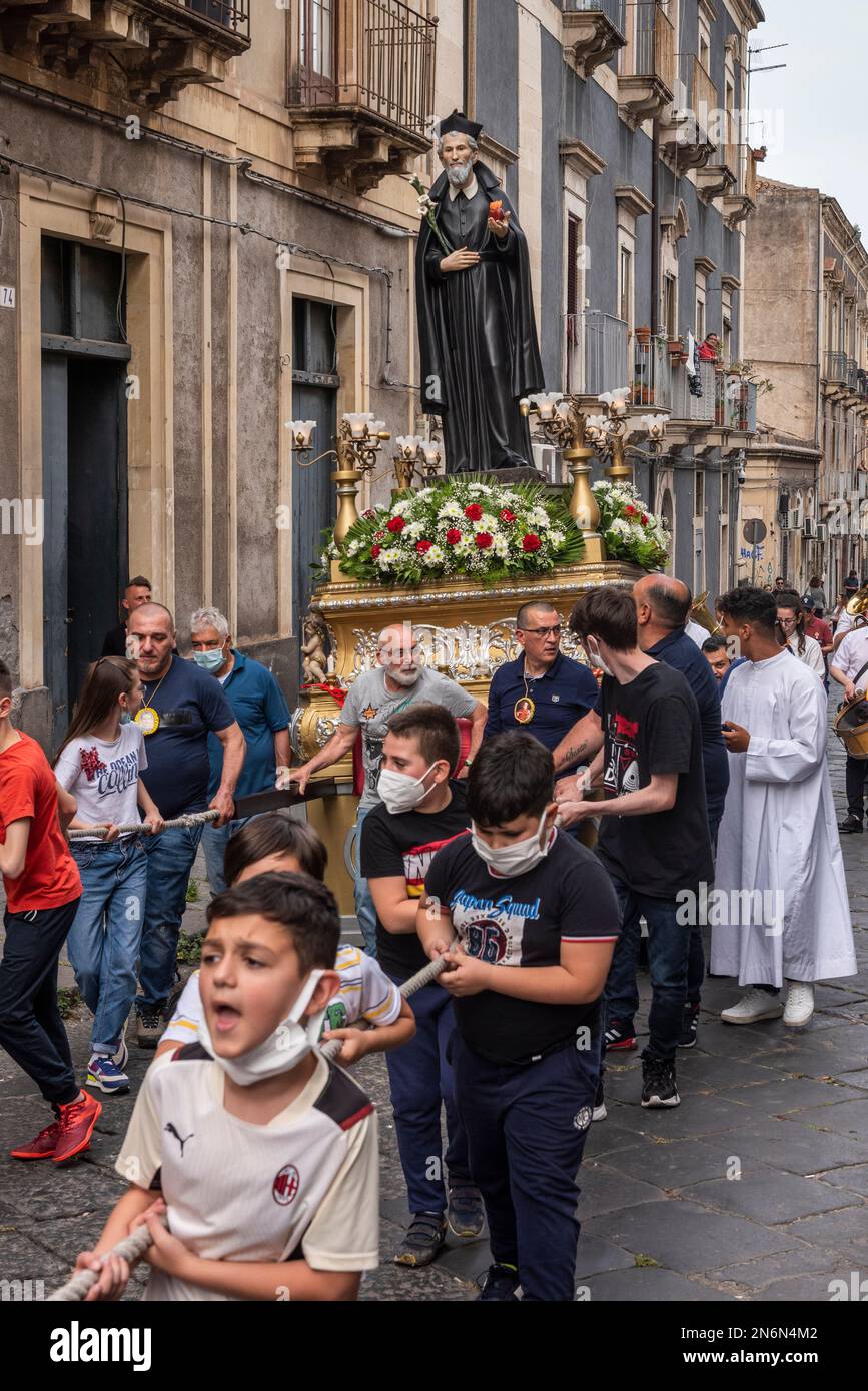 Catania, Sicily. On his feast day, May 26th, a statue of St Philip Neri ...