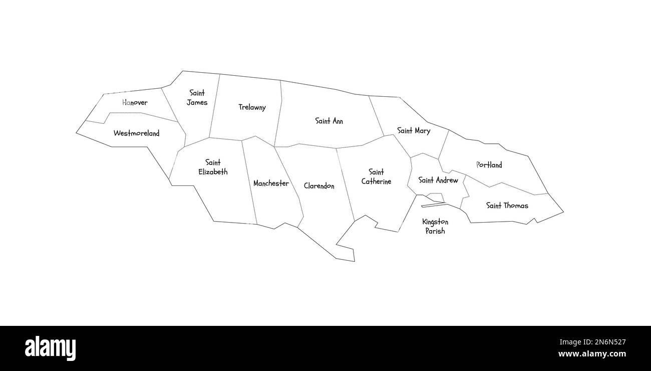 Jamaica political map of administrative divisions - parishes. Handdrawn ...