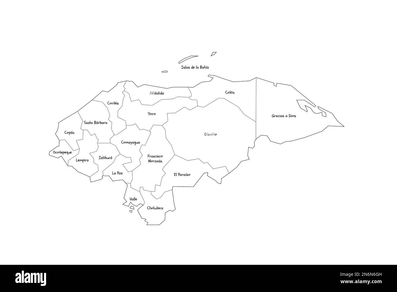 Honduras political map of administrative divisions - departments ...