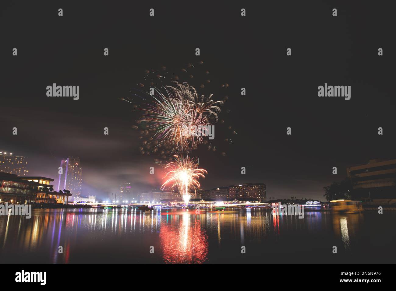 A breathtaking shot showcases a vibrant display of fireworks exploding ...