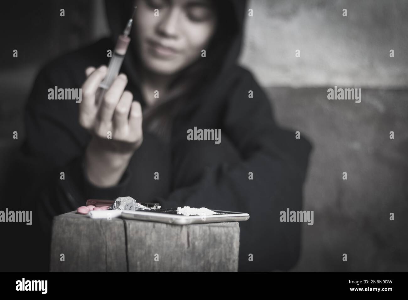 Teenage girl is taking heroin, Drug addict, Disease concept, No to ...