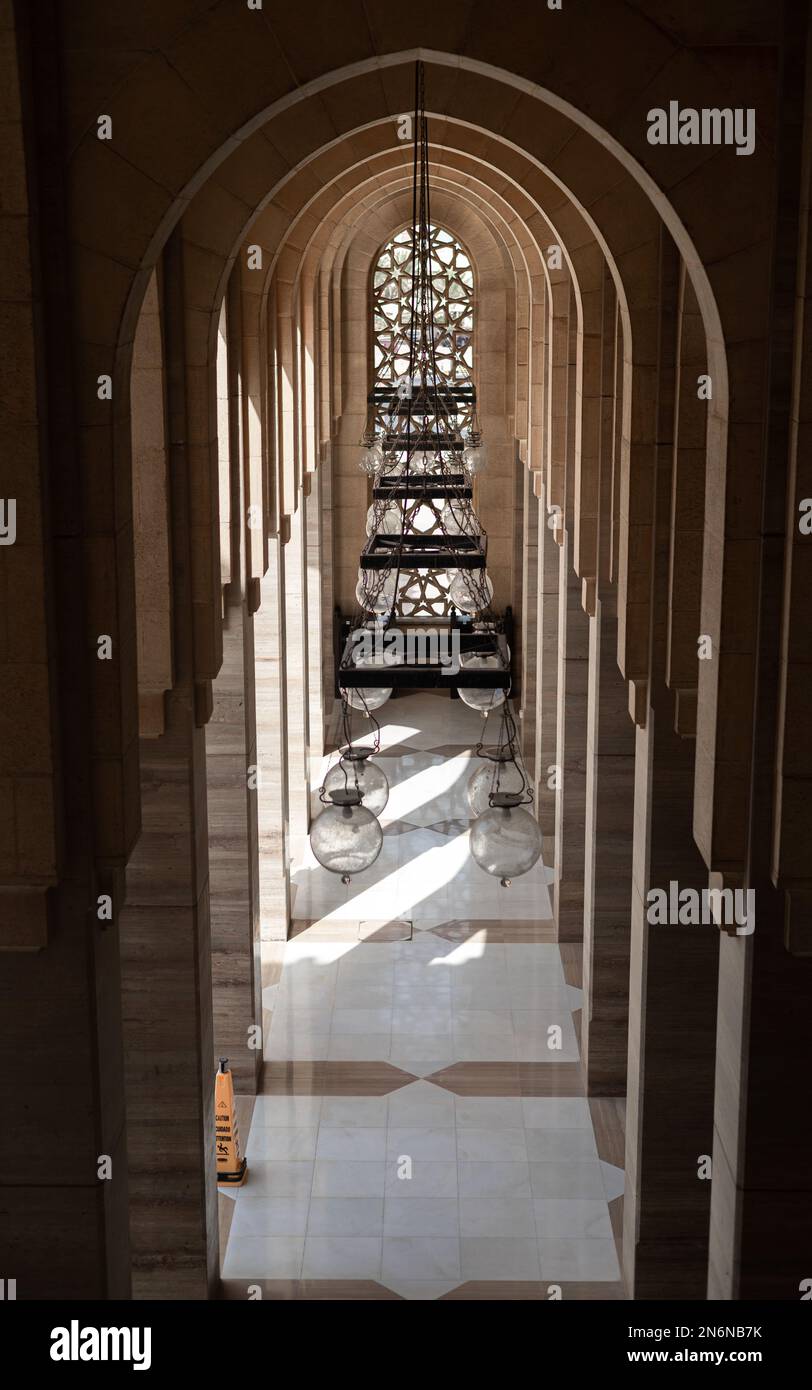 An interior of hall surrounded by stony column Stock Photo - Alamy