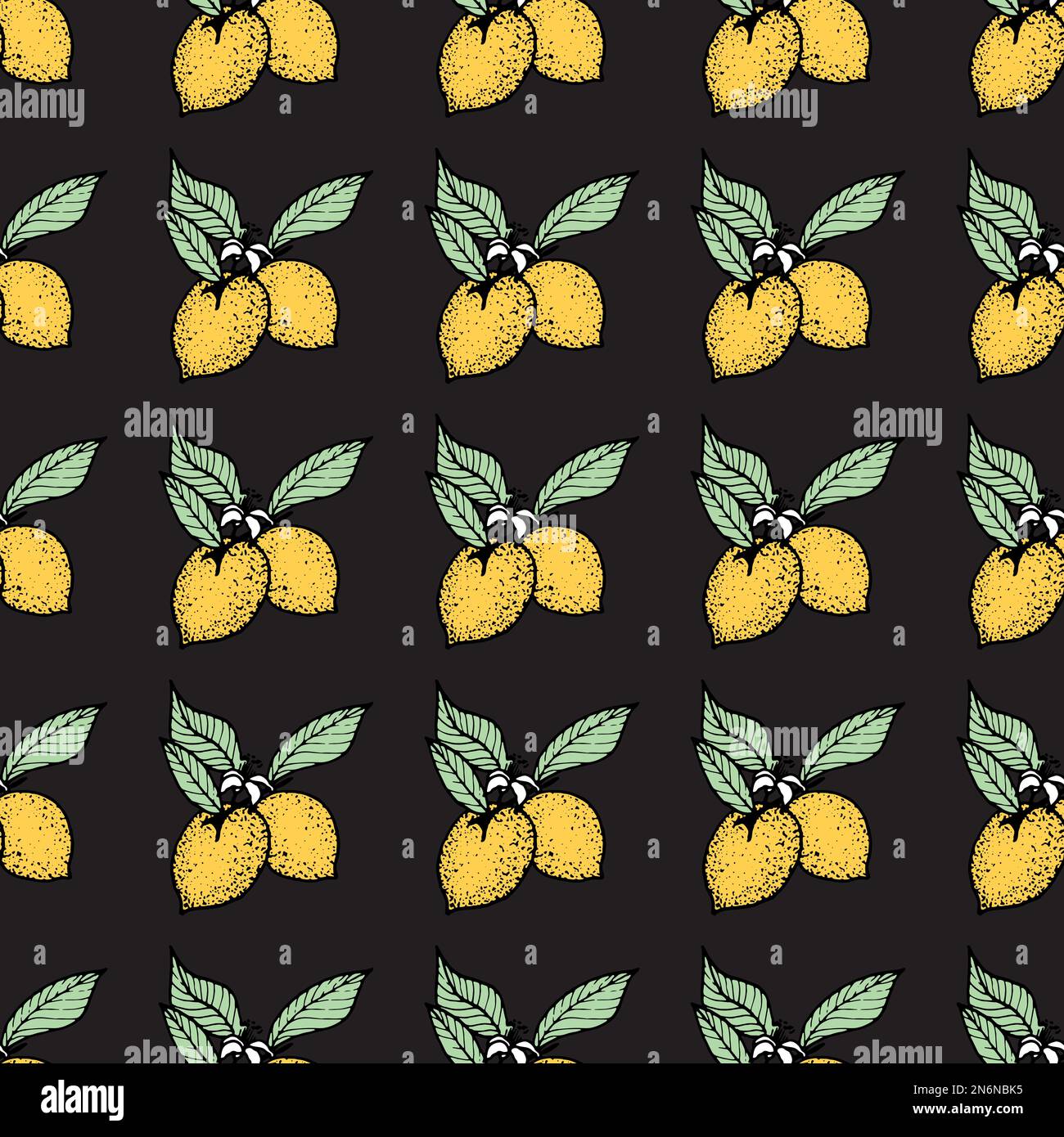 Seamless pattern with lemon on black background, vector illustration ...