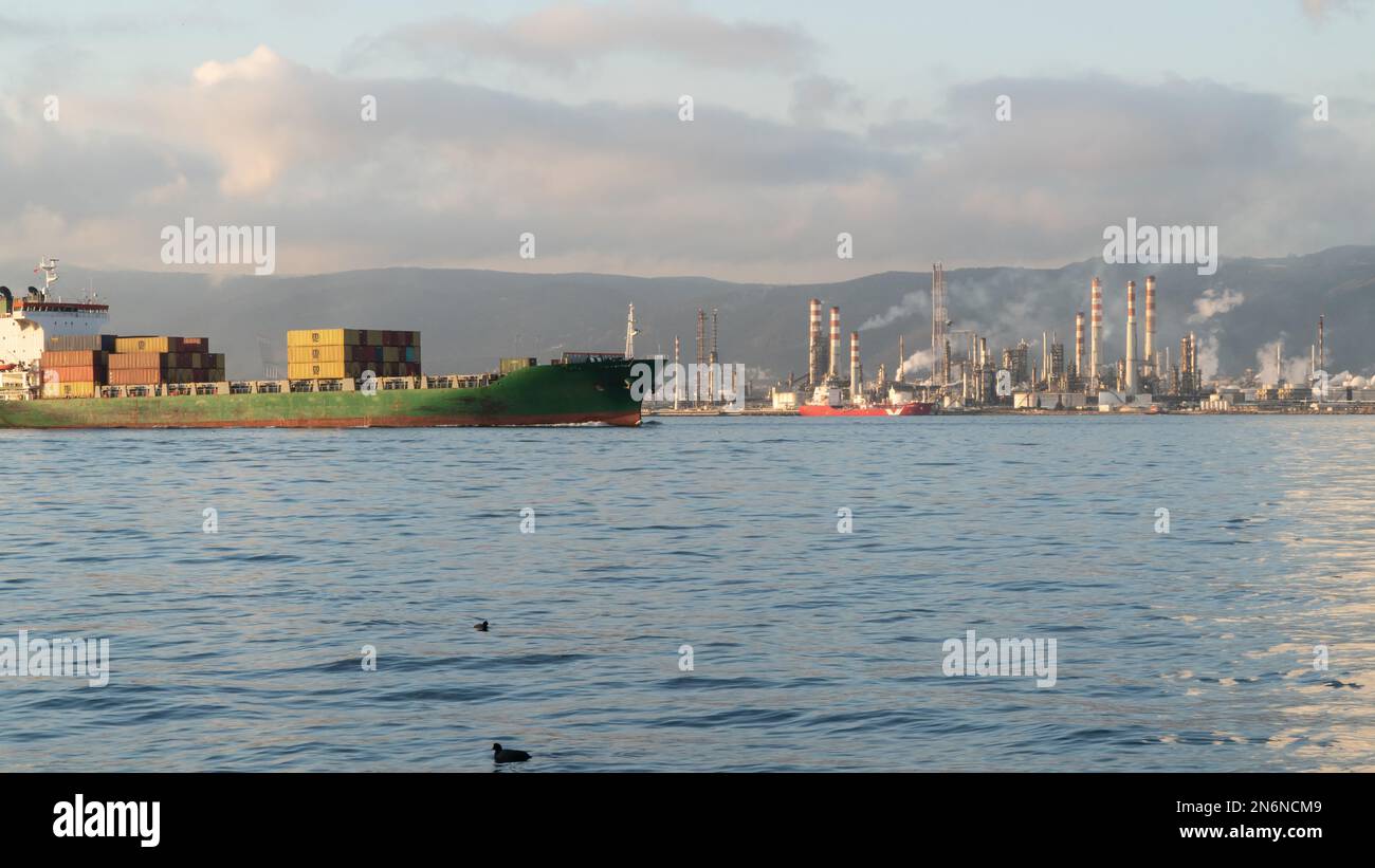 Merchant ship. Container cargo ship. Shipping, import- export in ...