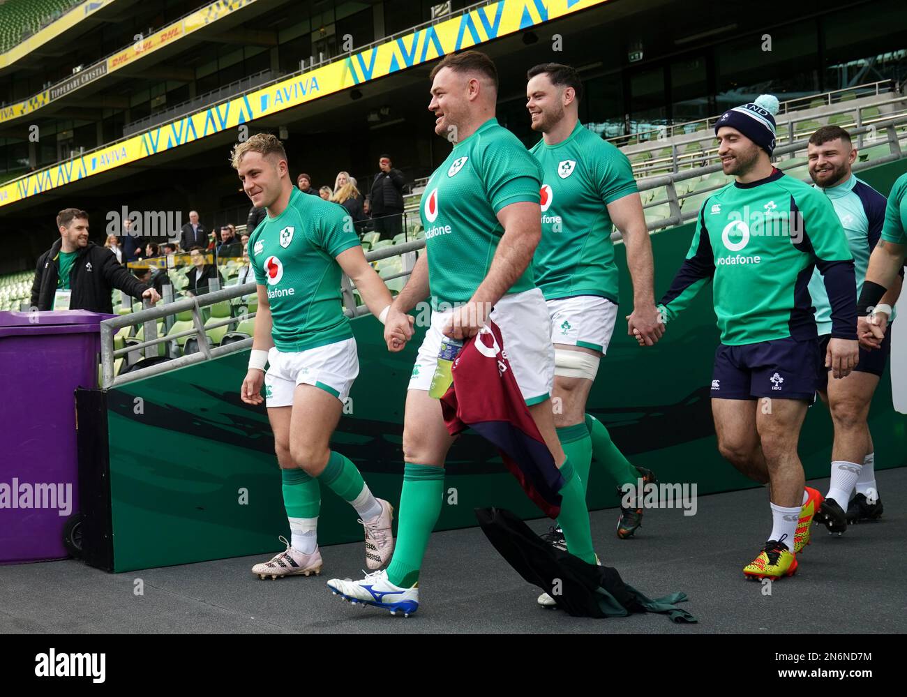 Ireland's Craig Casey (left) and Dave Kilcoyne hold hands as they walk ...