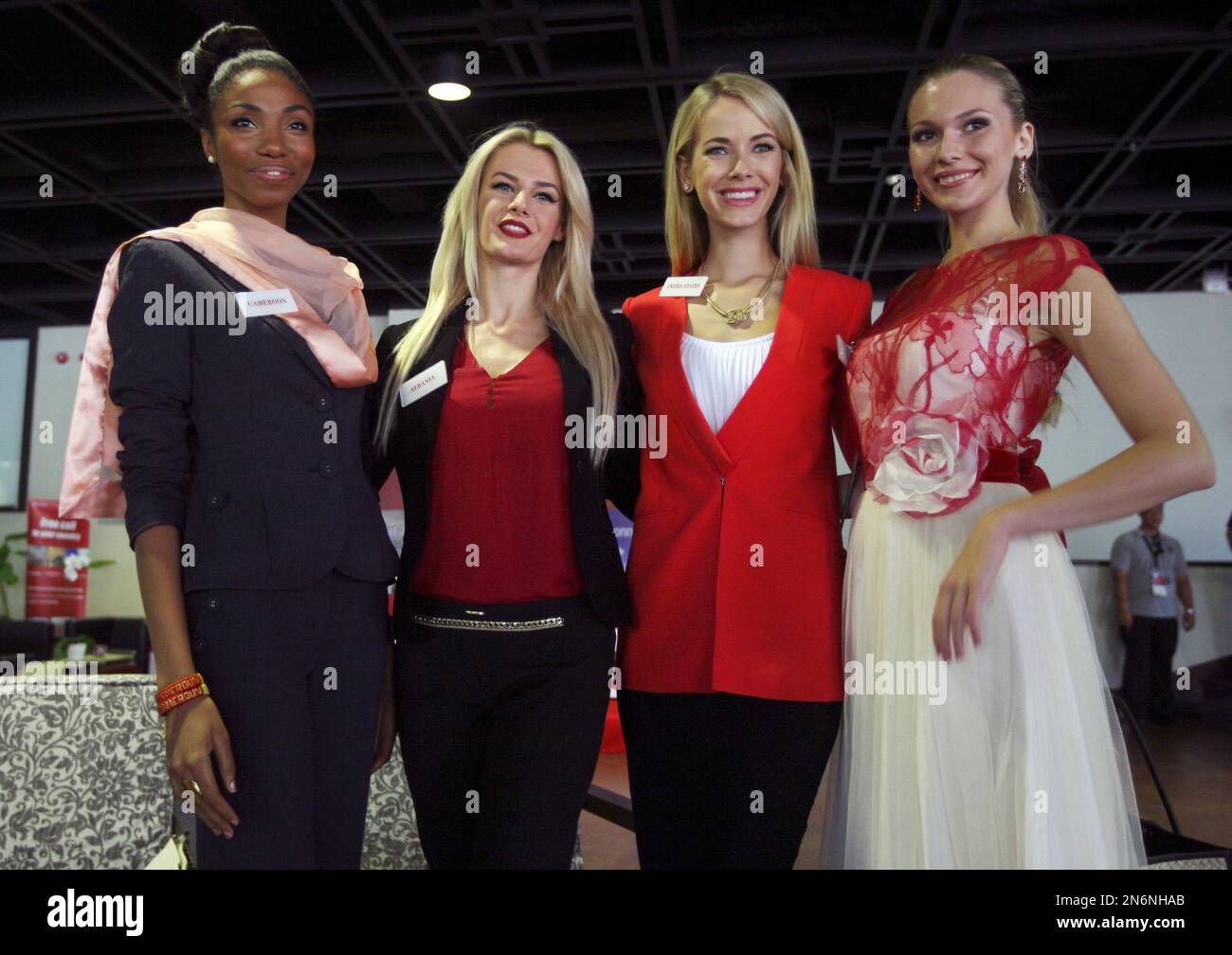 Miss World Pageant contestants, from left, Miss Cameroon Denise Valerie ...