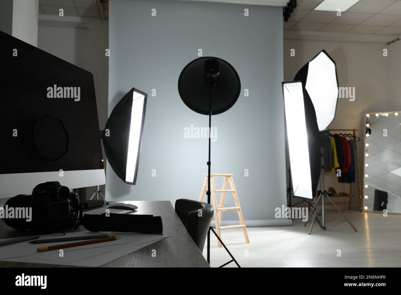 Interior of modern photo studio with professional equipment Stock Photo ...