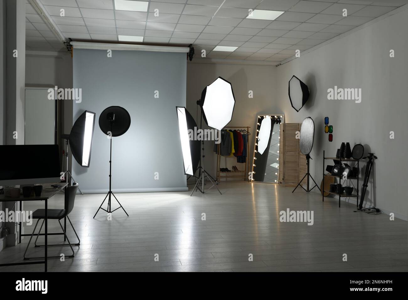 Interior of modern photo studio with professional equipment Stock Photo ...