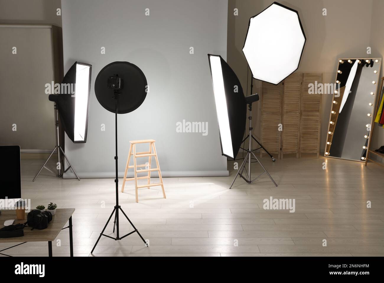 Interior of modern photo studio with professional equipment Stock Photo ...