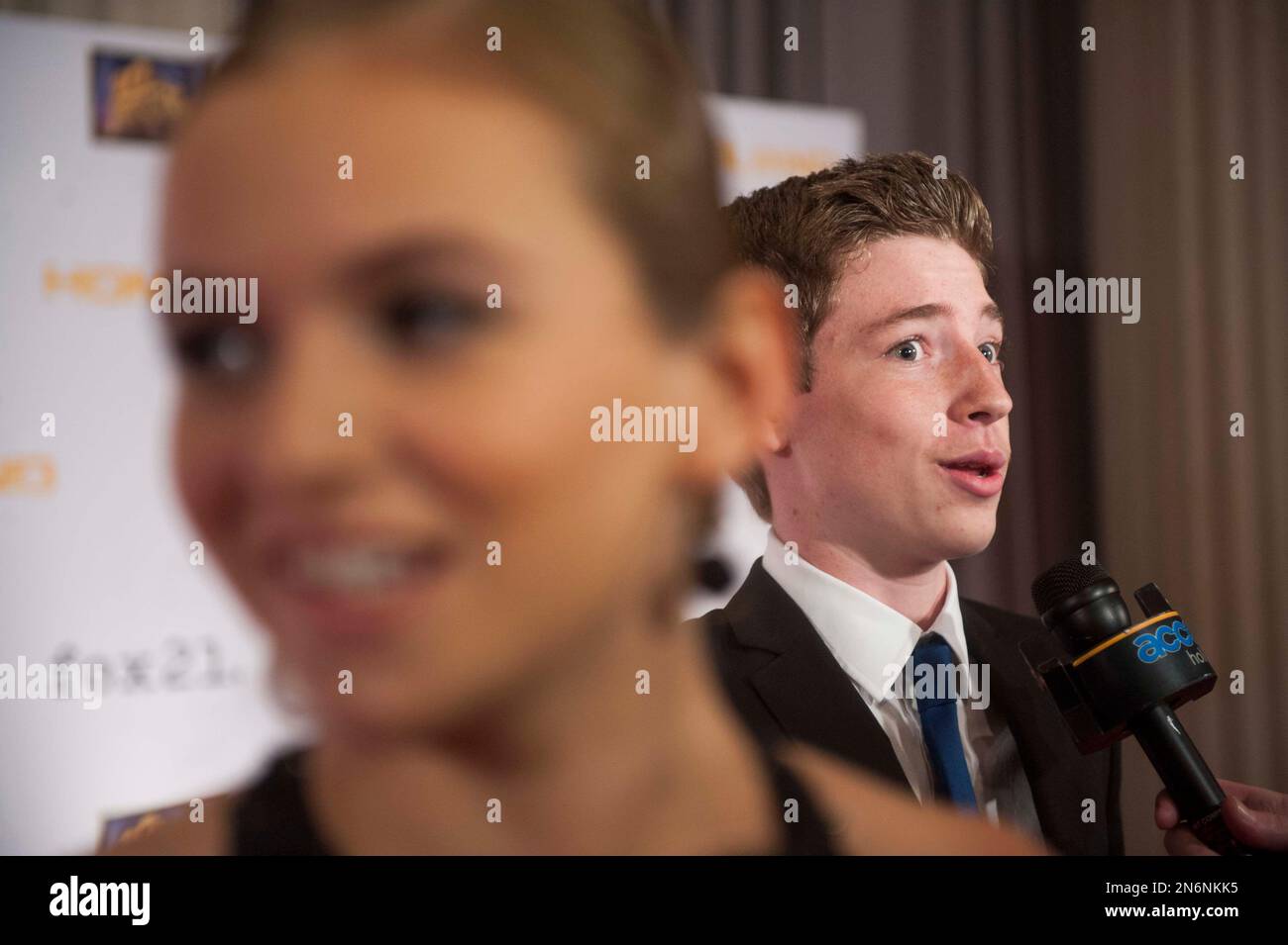Jackson Pace, right, and Morgan Saylor take part on interviews at the ...