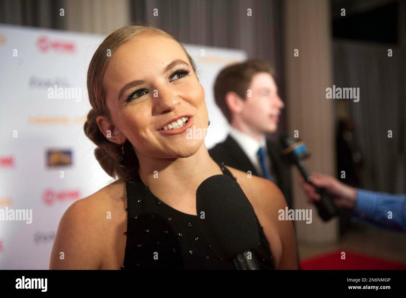 Actress Morgan Saylor speaks during an interview at the private ...