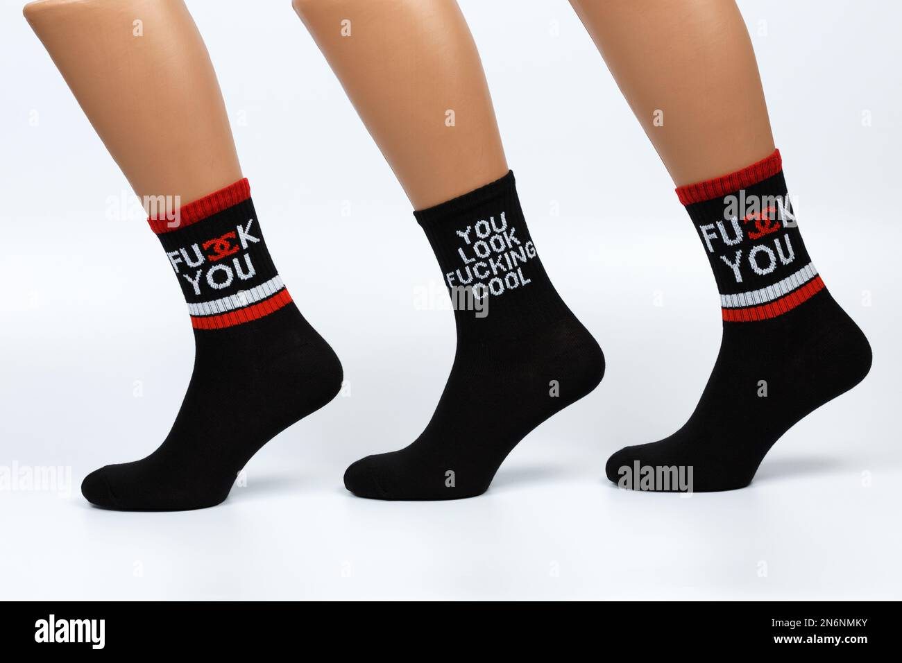 Socks on a white background. Socks on the leg Stock Photo - Alamy