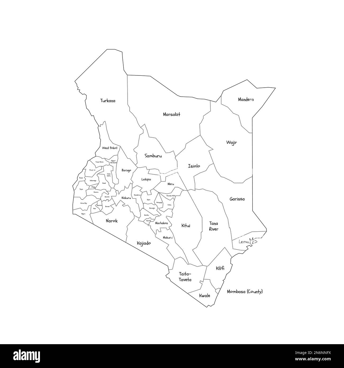 Kenya political map of administrative divisions - counties. Handdrawn ...