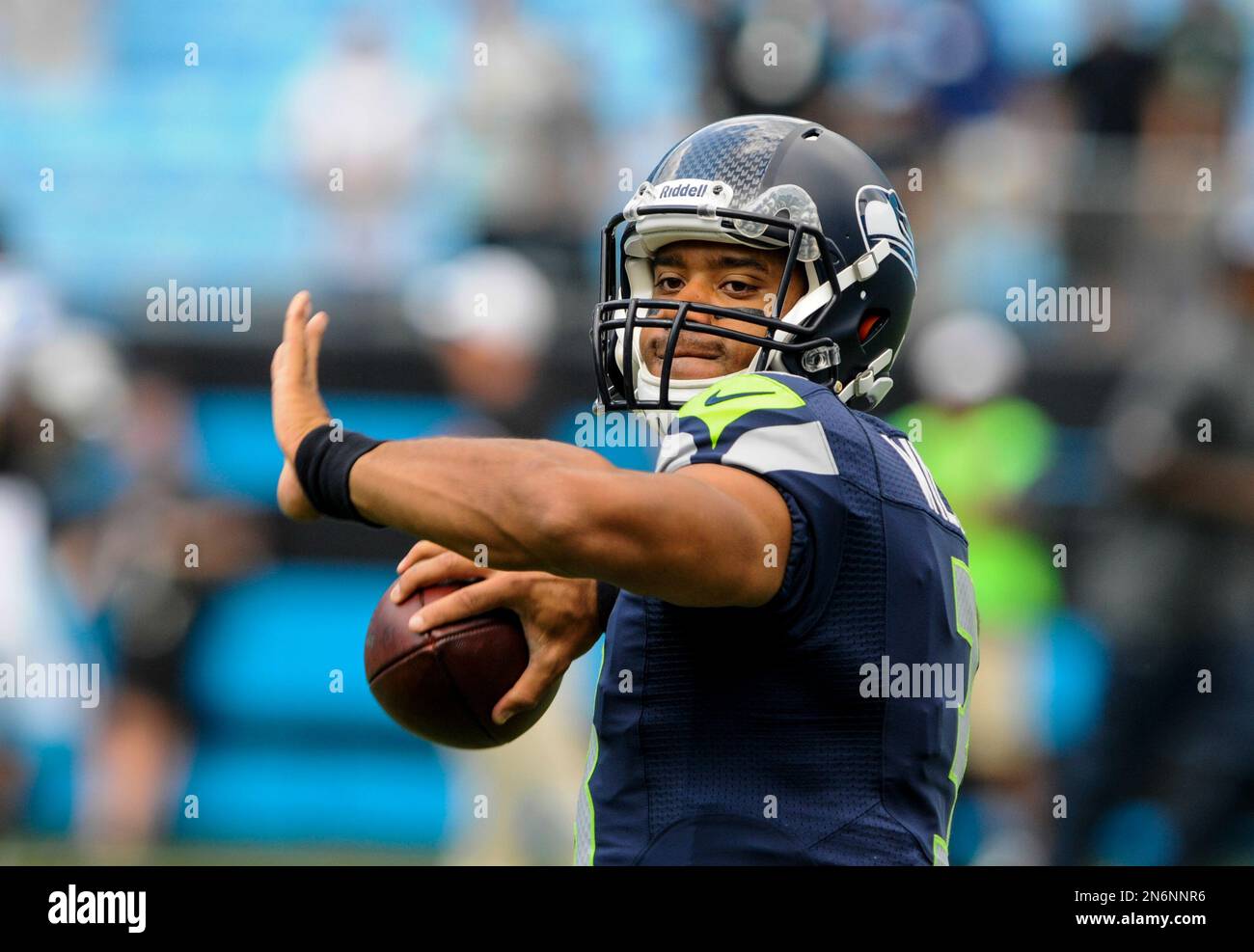 Seattle Seahawks quarterback Russell Wilson throws a pass prior to an ...