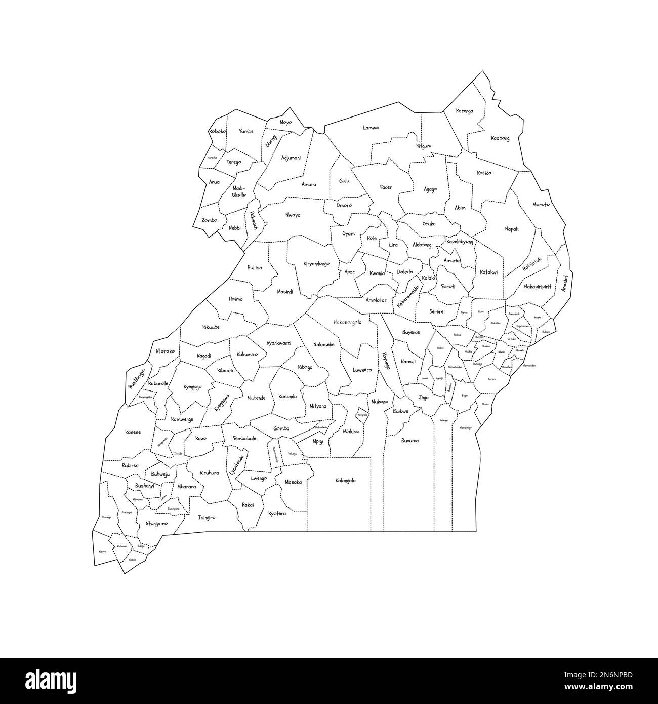 Uganda political map of administrative divisions - districts. Handdrawn ...