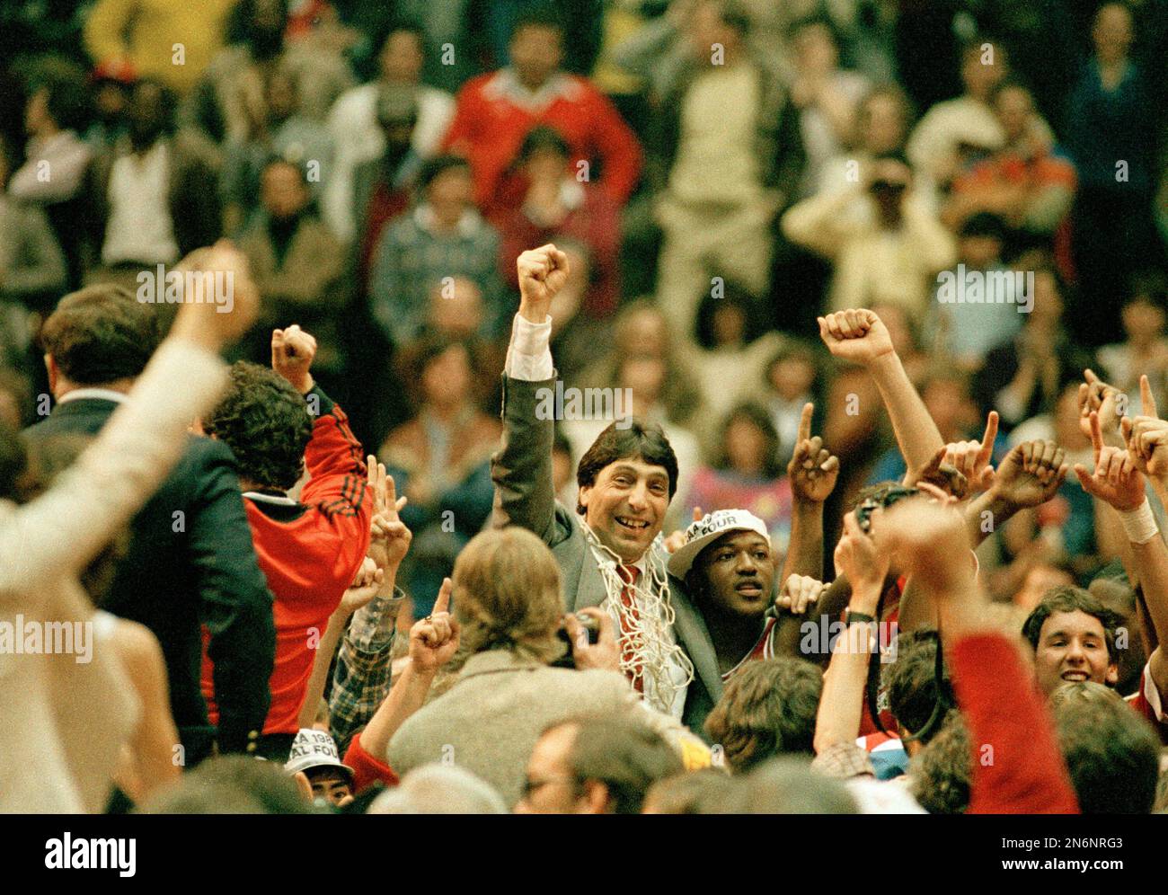 North Carolina State coach Jim Valvano, shown after his basketball team ...