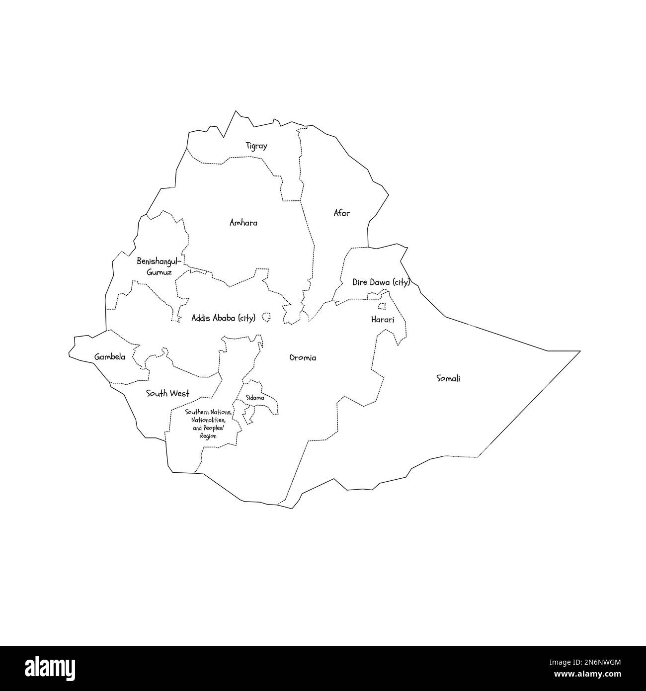 Ethiopia political map of administrative divisions - regions and ...