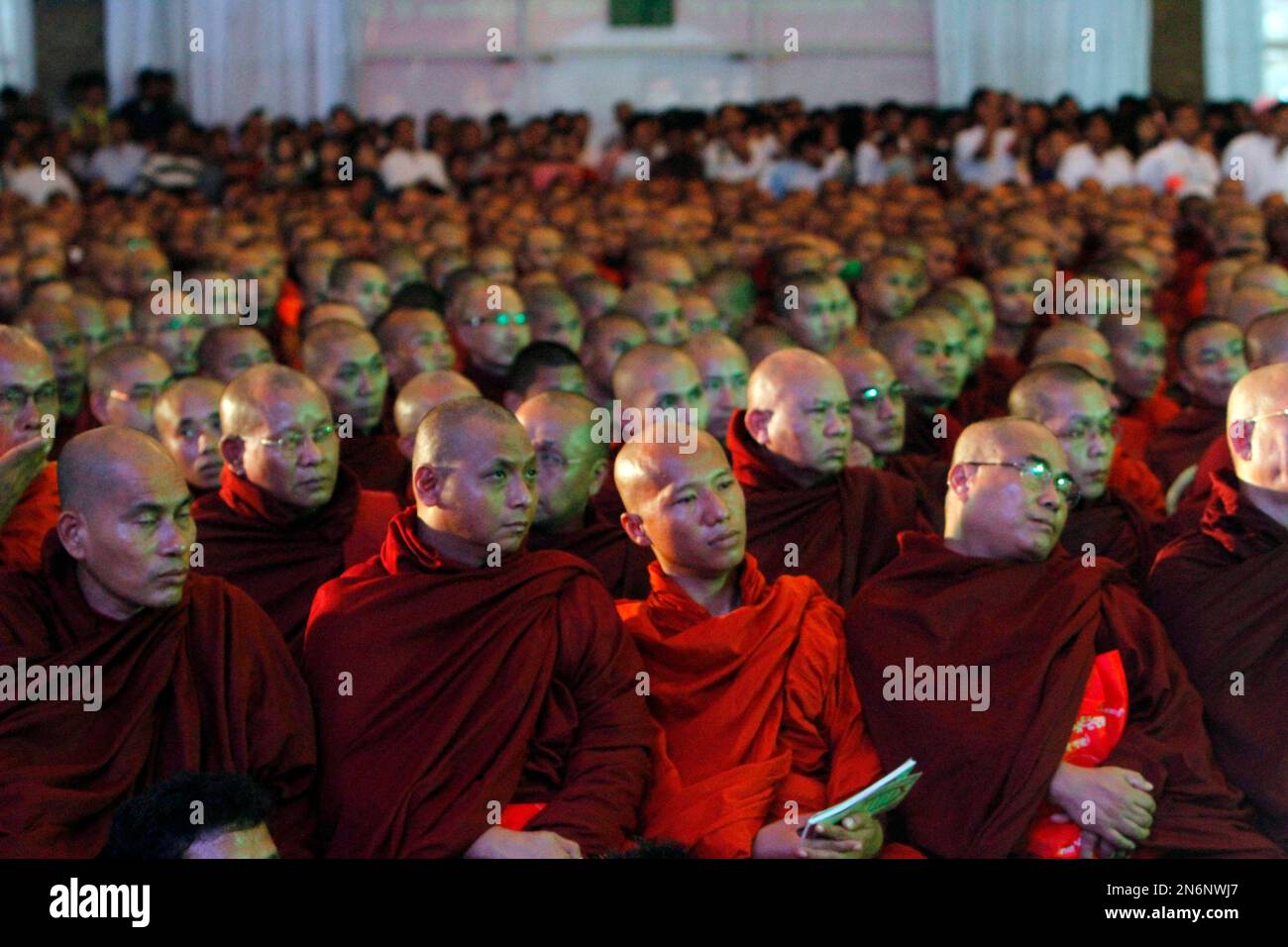 Myanmar Buddhist monks attend a celebration to mark the 74th death ...