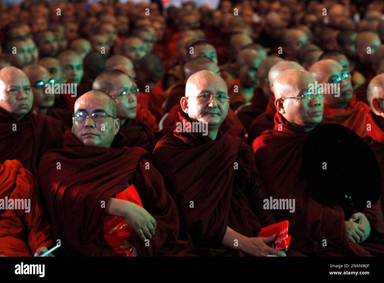 Myanmar Buddhist monks attend a celebration to mark the 74th death ...