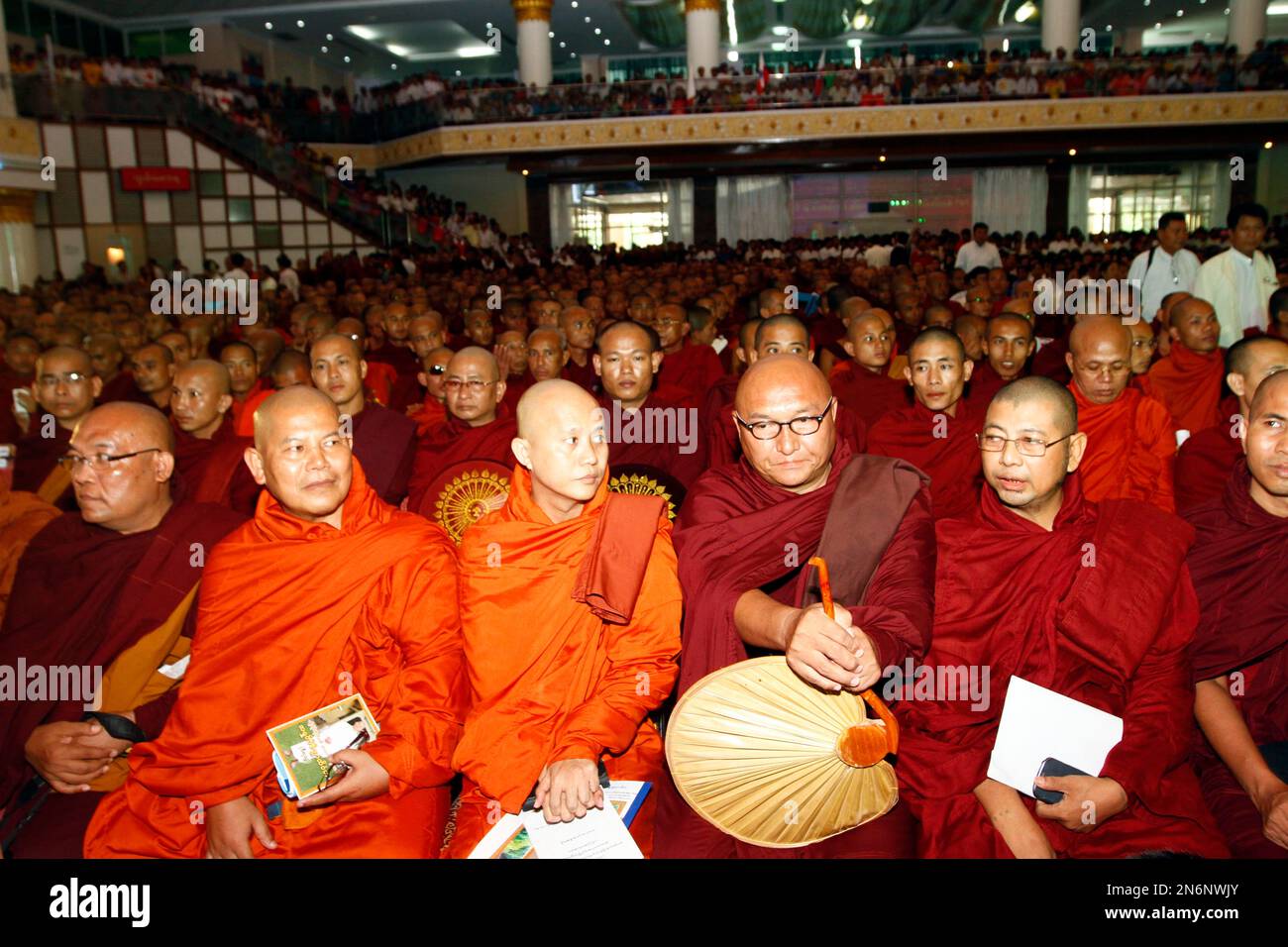 Myanmar Buddhist monks attend a celebration to mark the 74th death ...