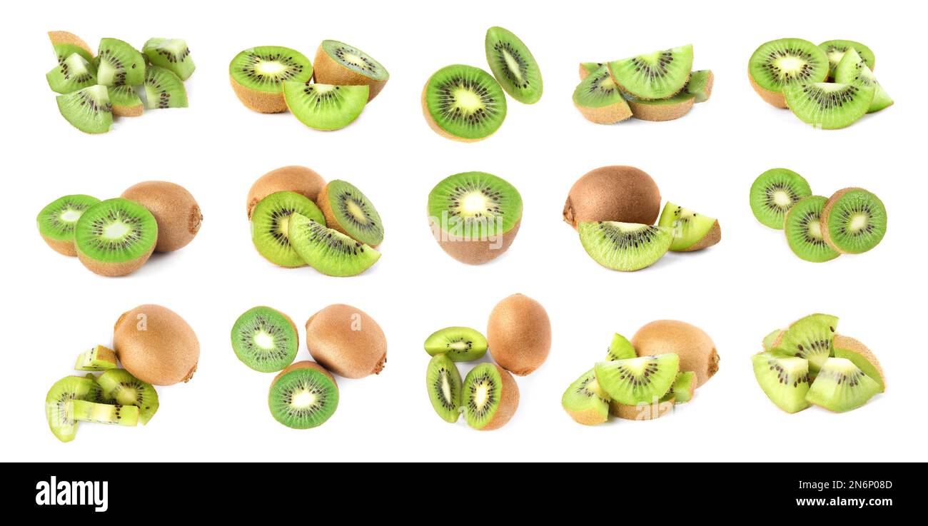 Set with ripe kiwi fruits on white background, banner design Stock ...